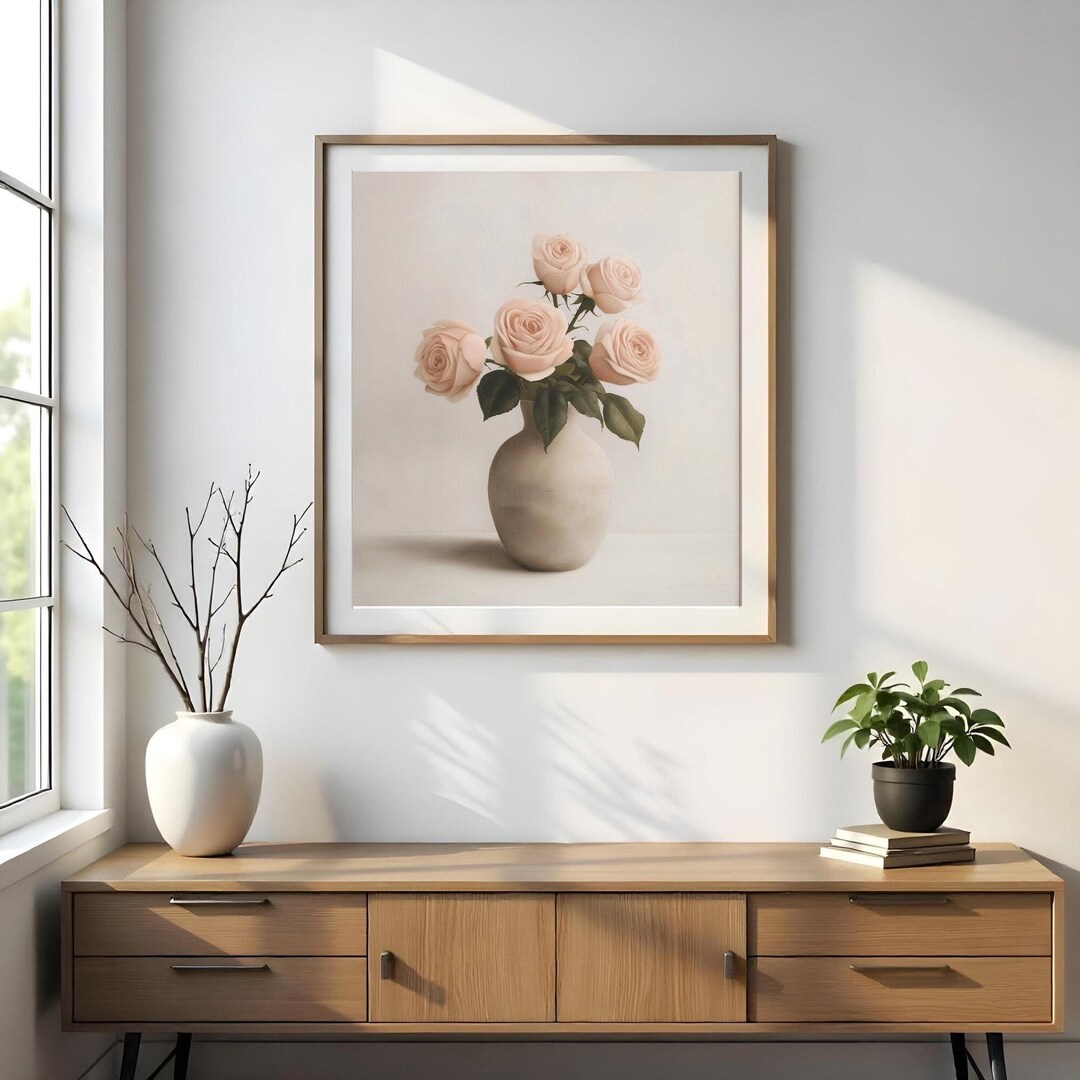 Vintage Rose Bouquet Art Print: Floral Vase Painting (digital Download ...