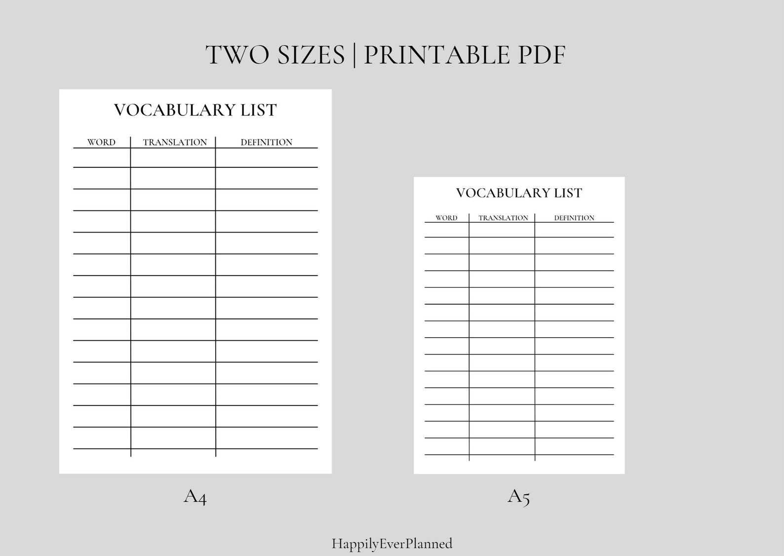 Vocabulary List, Printable,language Learning Note, Vocabulary Worksheet ...