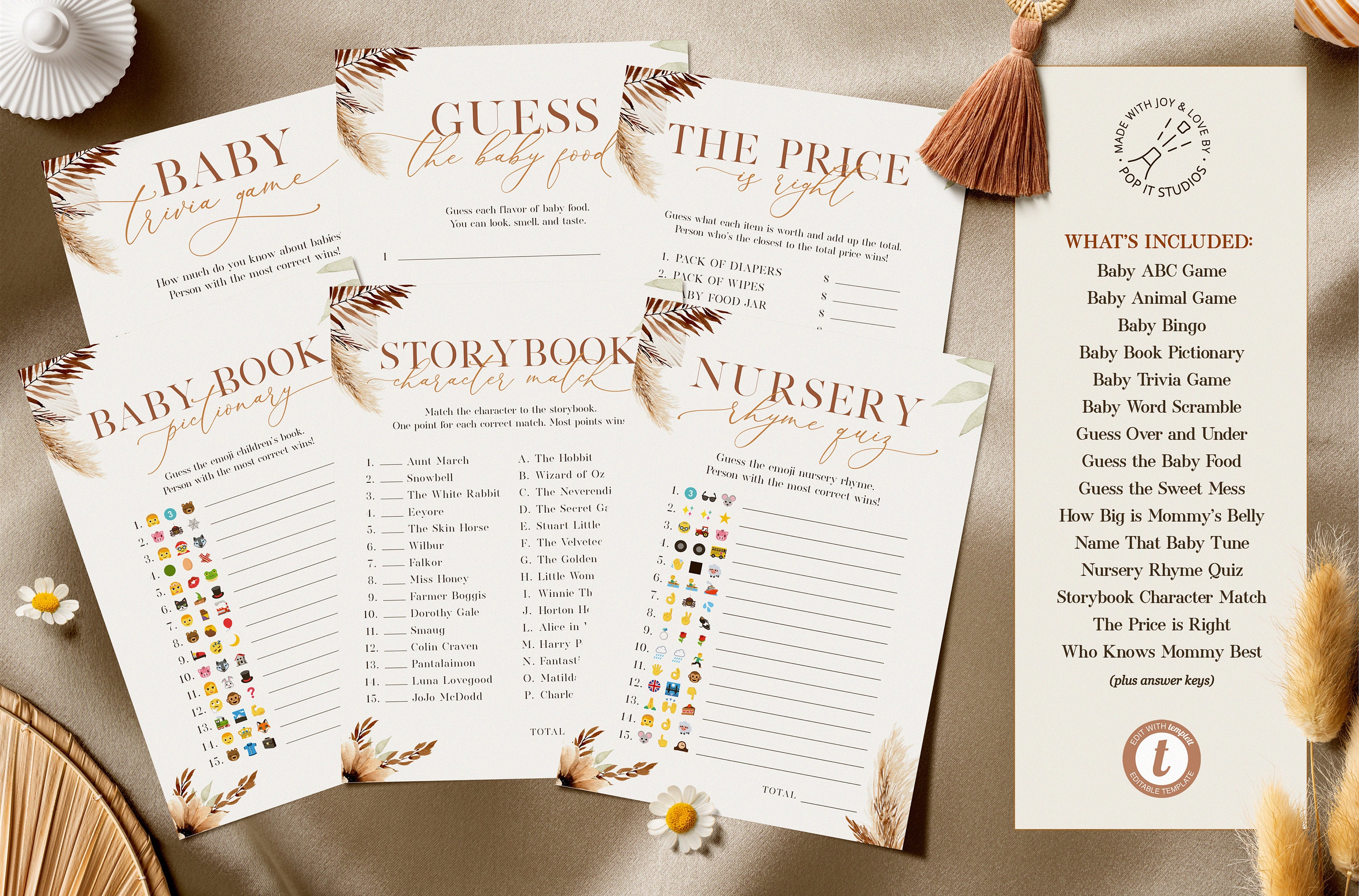 Boho Chic - Games Bundle - Girl Baby Shower - Editable Designs - Etsy