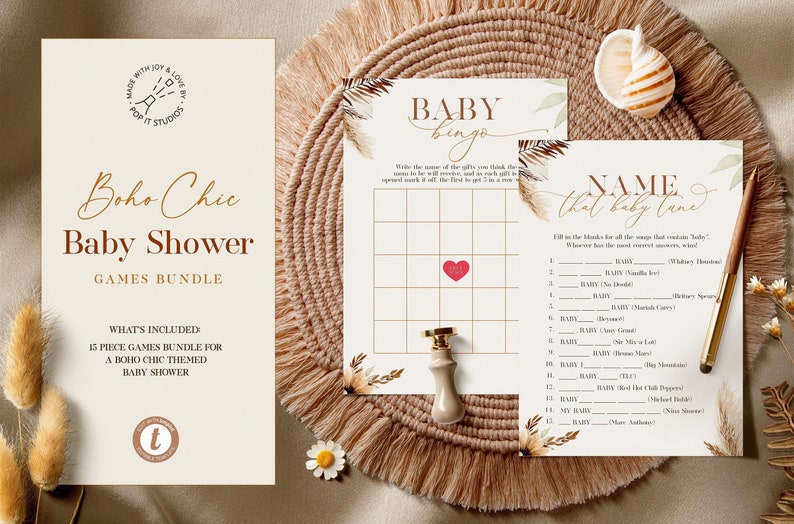 Boho Chic - Games Bundle - Girl Baby Shower - Editable Designs - Etsy