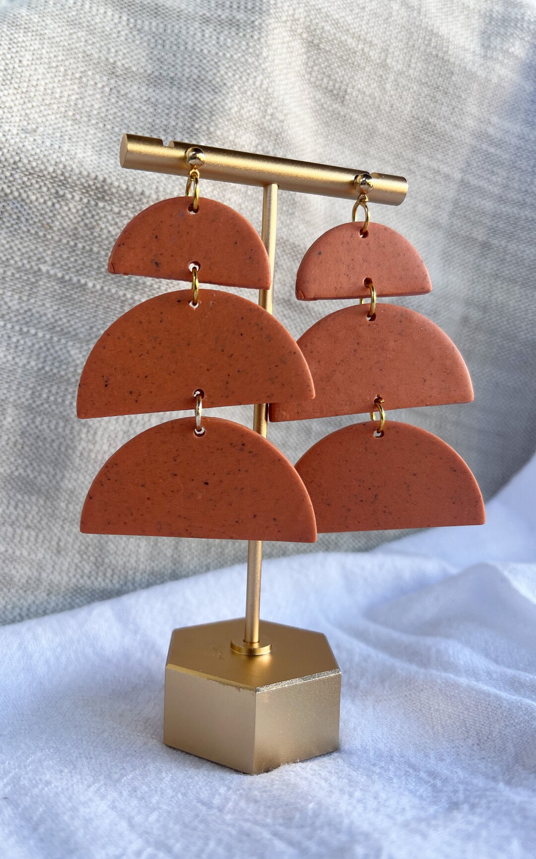Burnt Orange Triple Stack Textured Semi Circle Dangles - Etsy