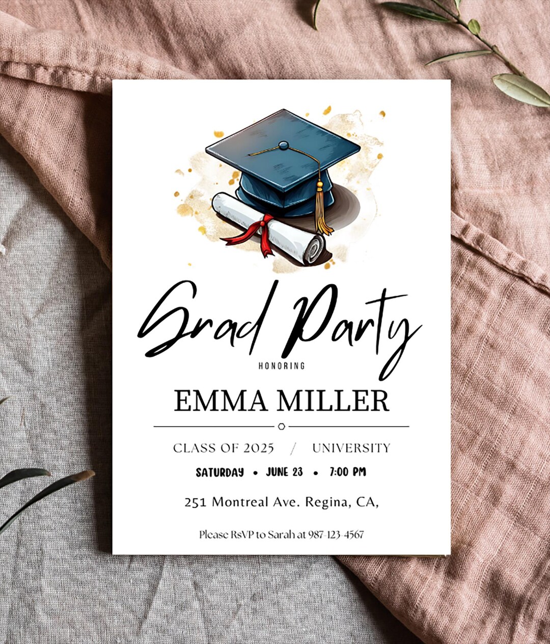 Editable Graduation Party Invitation Template: Canva & Photoshop (5x7 ...