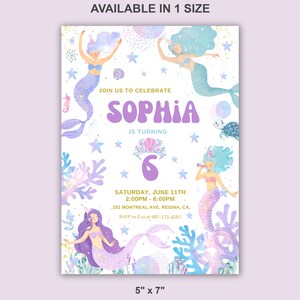 Mermaid Birthday Invitation Template Gold Under the Sea Birthday Invite ...