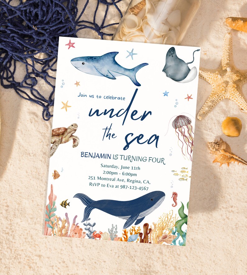 Under the Sea Birthday Invitation Editable Invite Party Canva Template ...