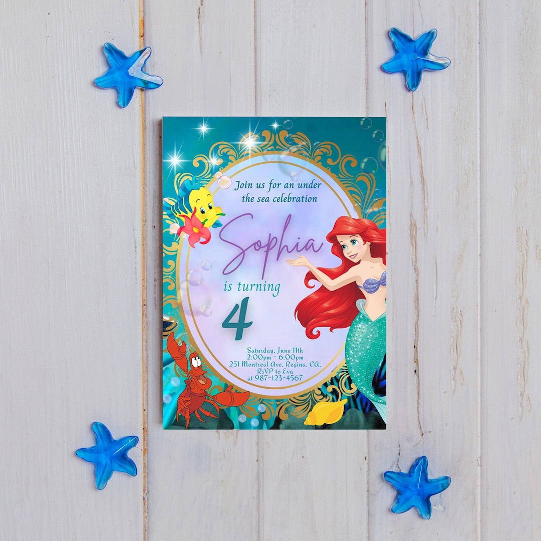 Little Mermaid Birthday Invitation Template, Under the Sea Party (canva ...