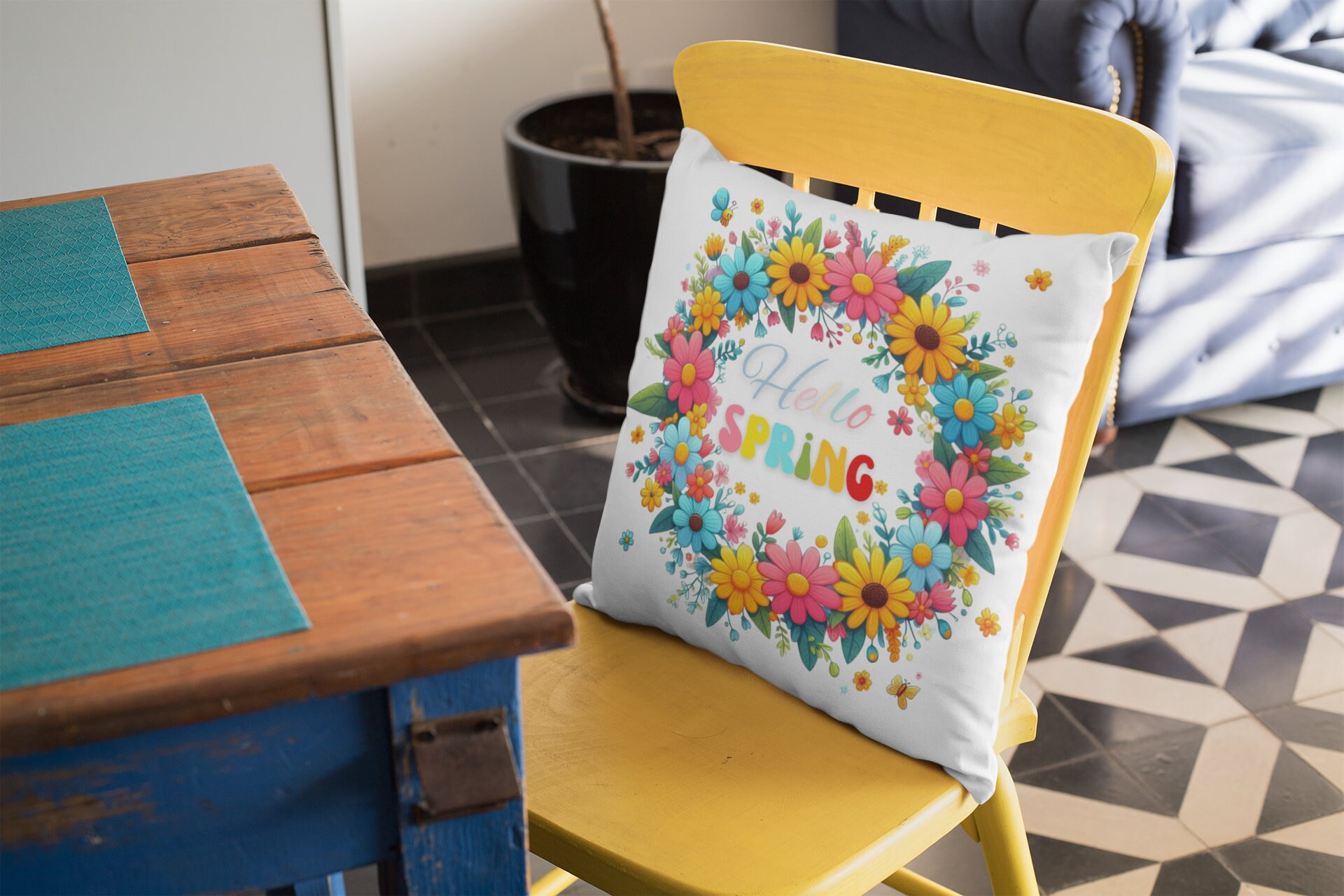 Hello Spring Pillow, Spring Pillow Cover, Spring Cushion, Spring Floral ...