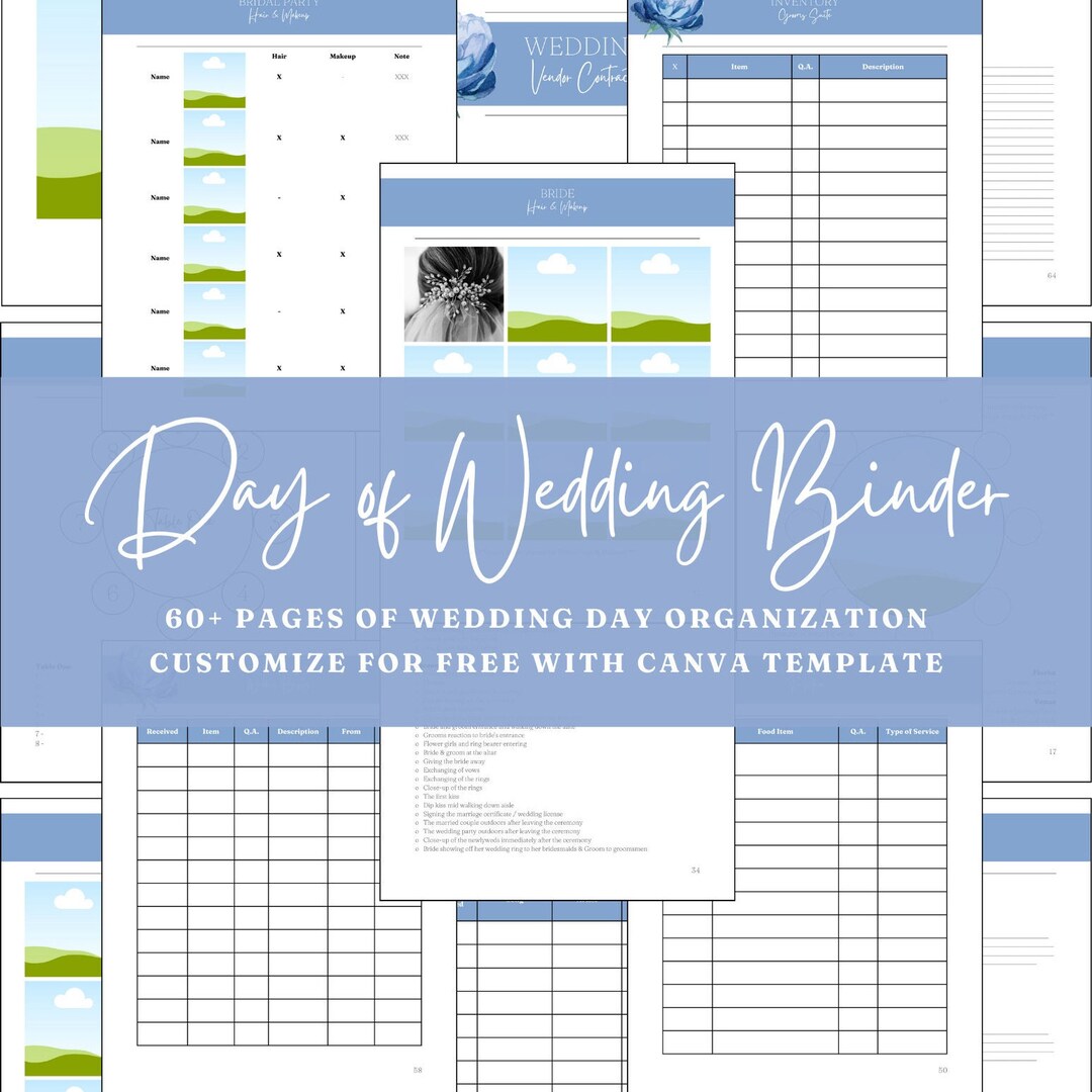 The Complete Day of Wedding Binder, 60 + Pages, Editable Template on ...