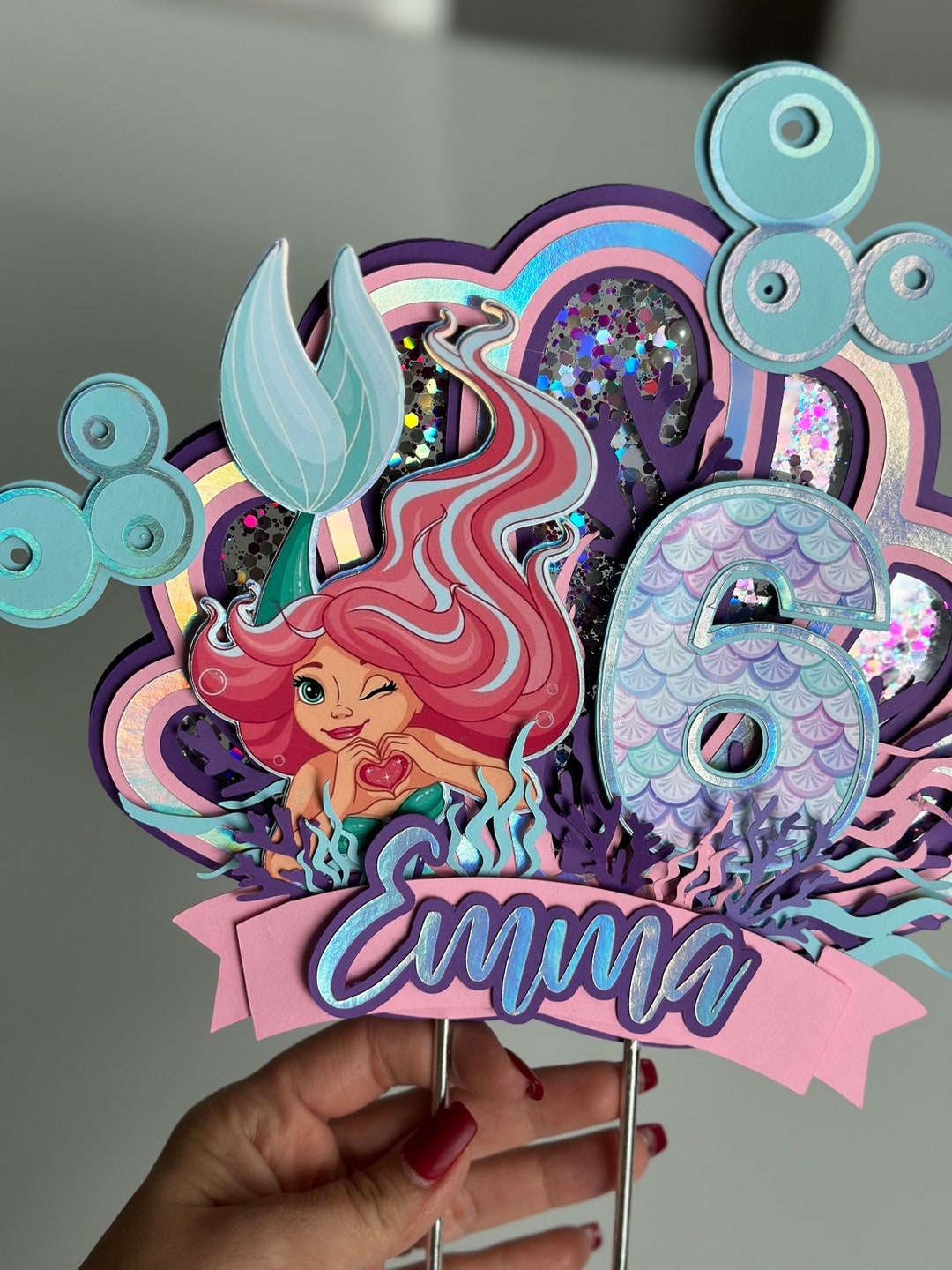 Cake Topper Mermaid, Cake Topper Personalizado, Adorno De Pastel 3D ...