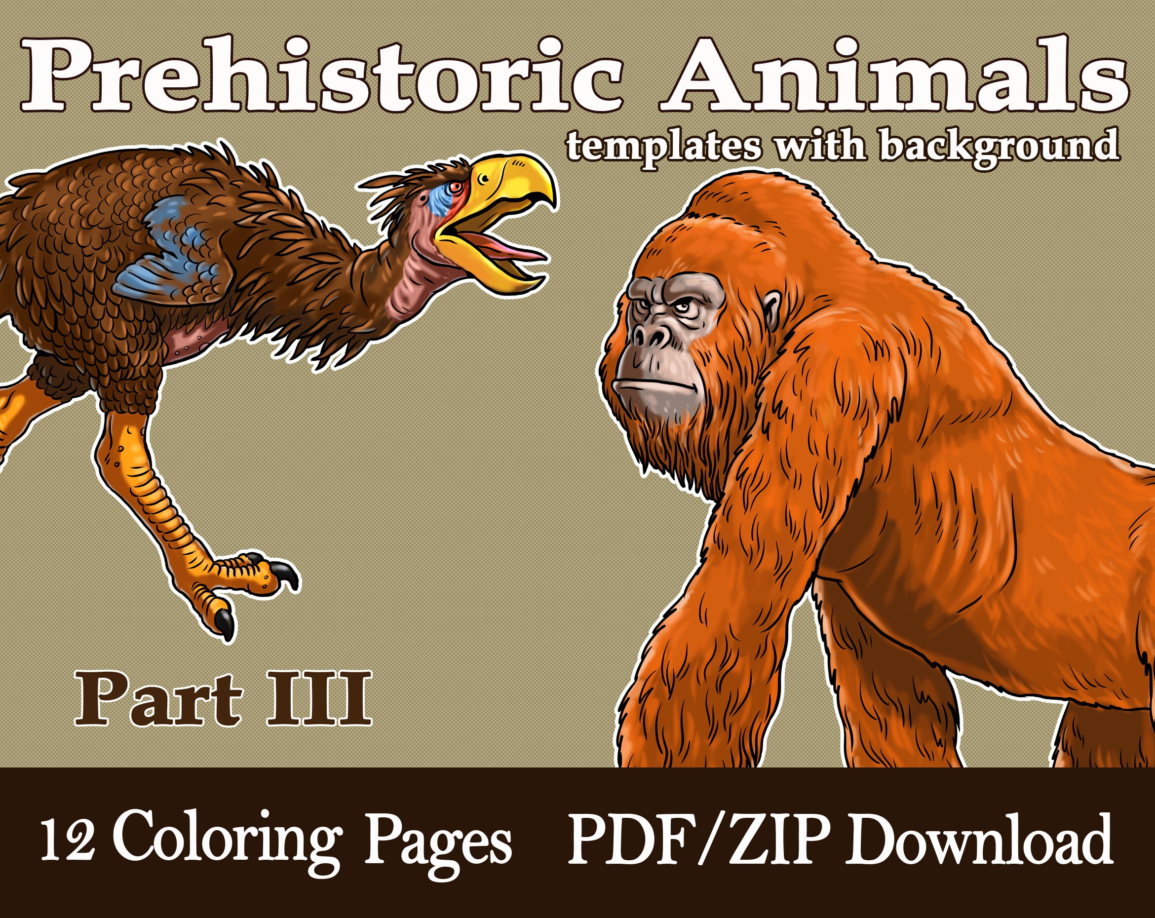 Prehistoric Animals for Kids and Adults. 13 Coloring Pages With Animals ...