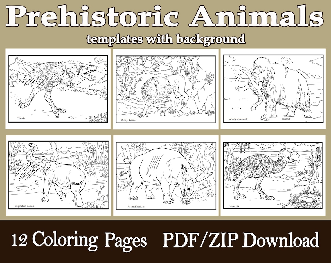 Prehistoric Animals for Kids and Adults. 13 Coloring Pages With Animals ...