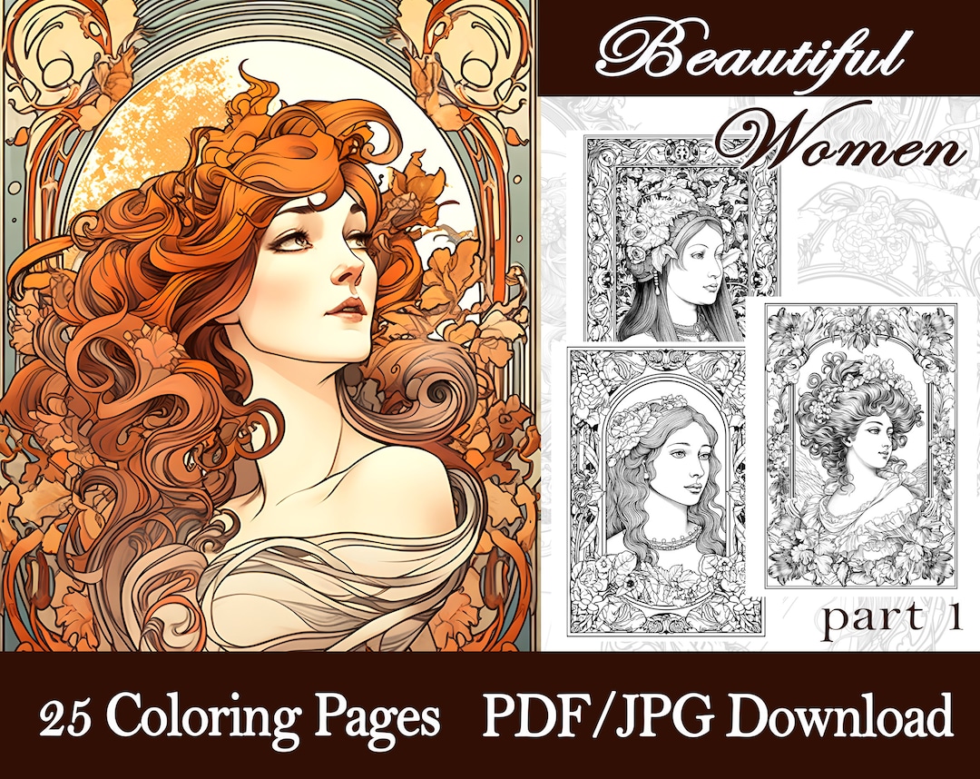 Coloring Book: Beautiful Woman Portrait. Part I. 25 Digital Coloring ...