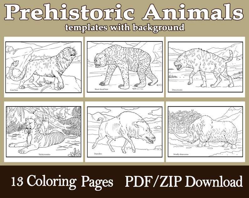 Prehistoric Animals for Kids and Adults. 13 Coloring Pages With Animals ...