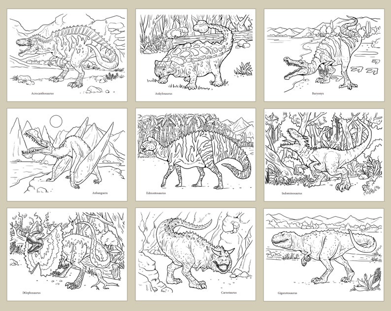 Dinosaurs for Kids and Adults. 30 Coloring Pages With Dinosaurs. - Etsy