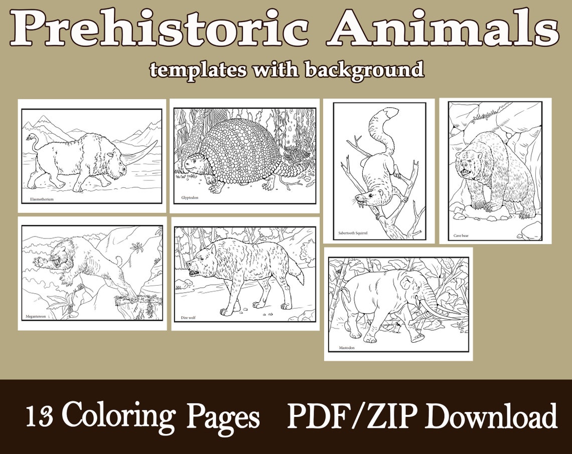 Prehistoric Animals for Kids and Adults. 13 Coloring Pages With Animals ...