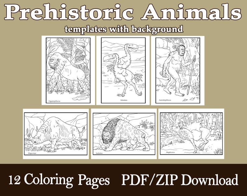 Prehistoric Animals for Kids and Adults. 13 Coloring Pages With Animals ...
