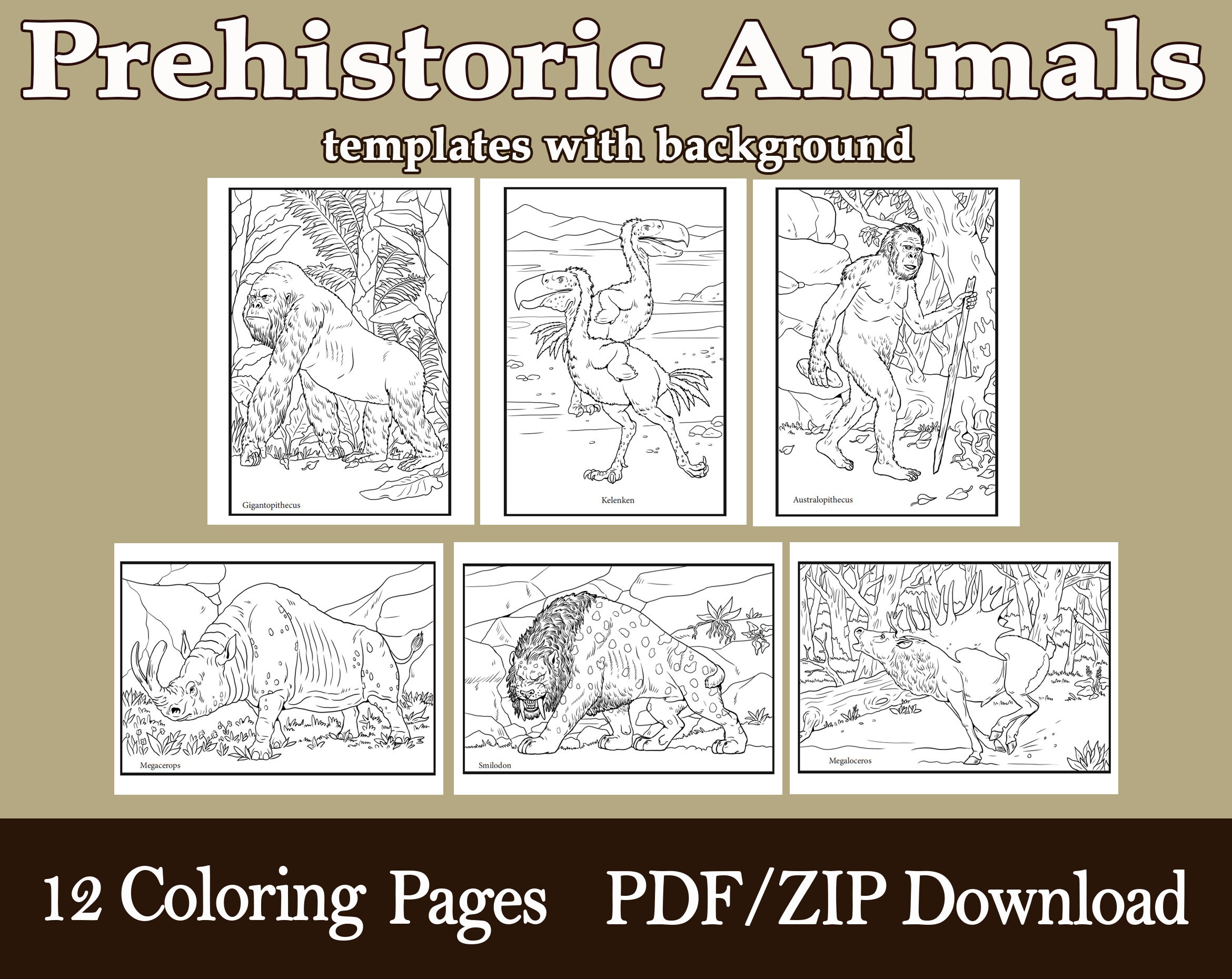 Prehistoric Animals for Kids and Adults. 13 Coloring Pages With Animals ...