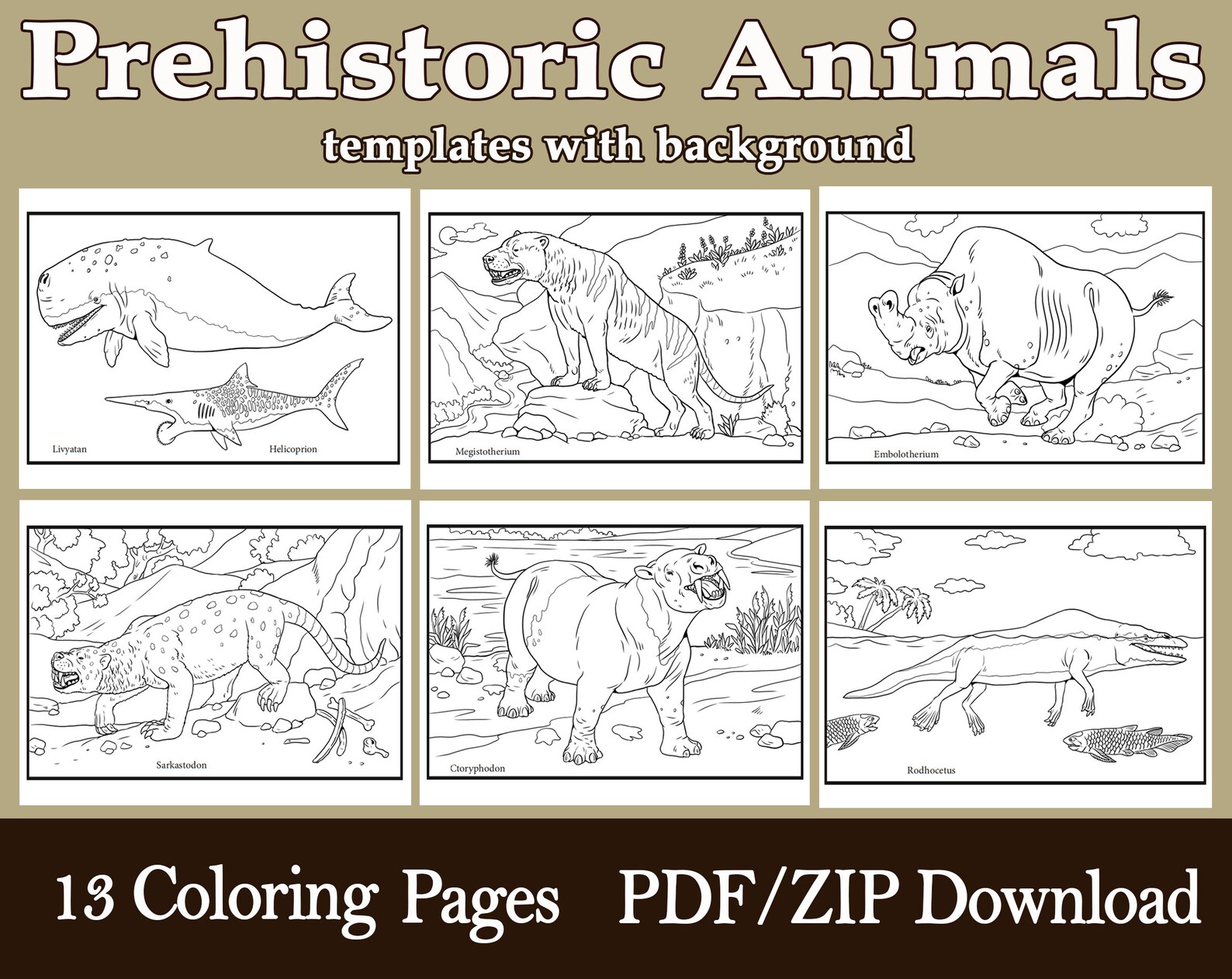 Prehistoric Animals for Kids and Adults. 13 Coloring Pages With Animals ...