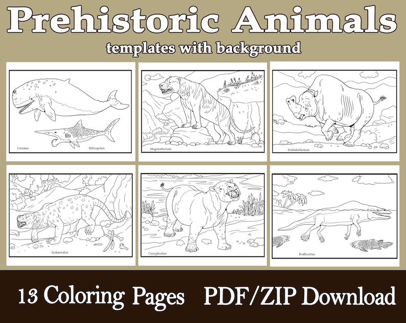 Prehistoric Animals for Kids and Adults. 13 Coloring Pages With Animals ...