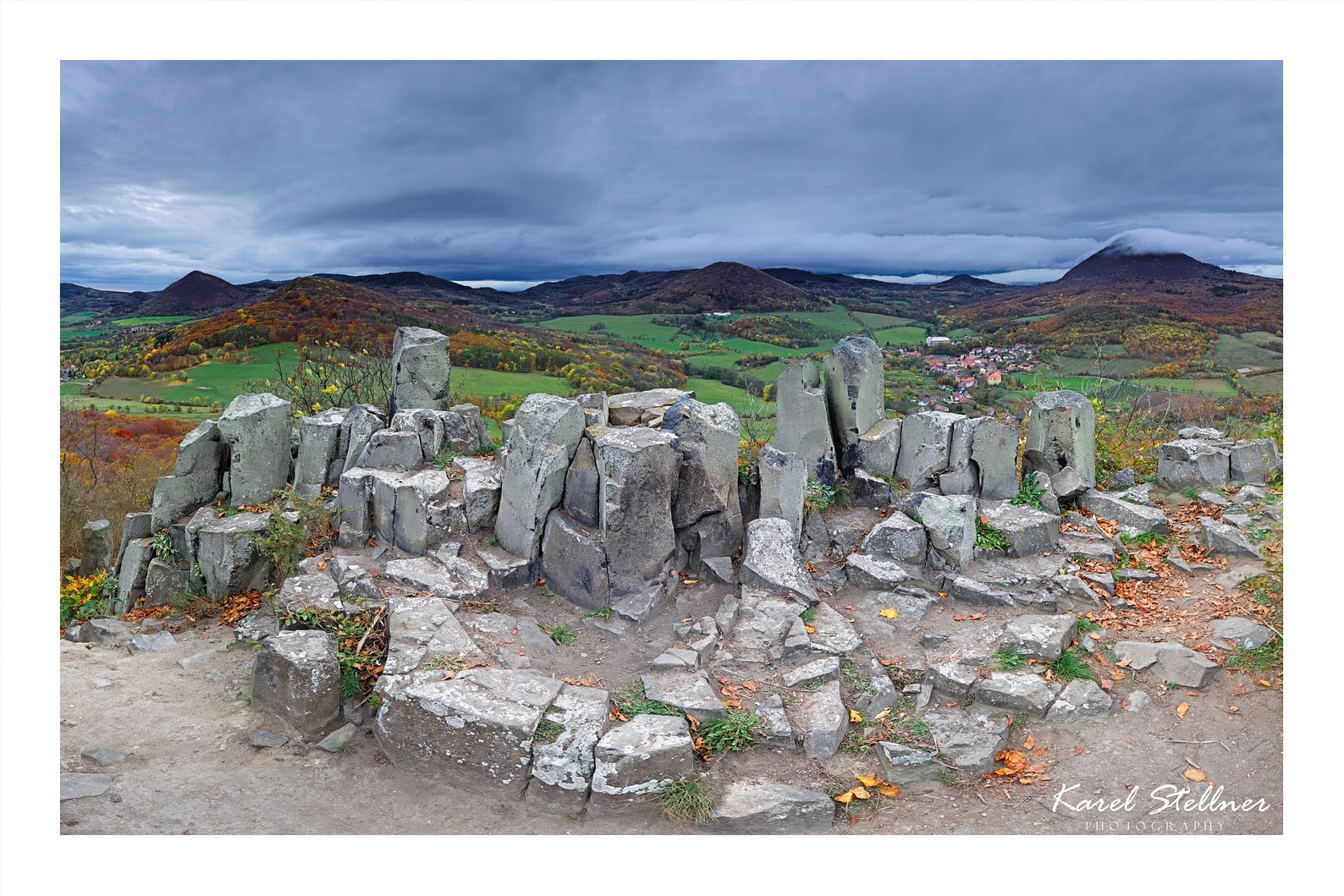 Volcano Hill, Stone Pillars, Autumn Morning Colors, Blue Cloudy Day ...