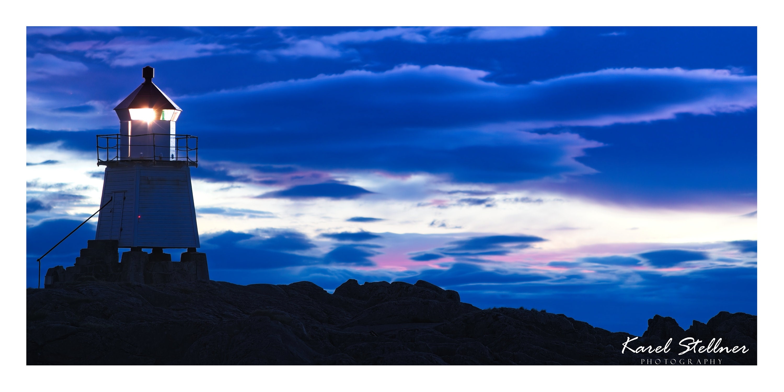 Lofoten Islands, Lighthouse Between Oceans, Blue Fjord, Sunset Sky ...