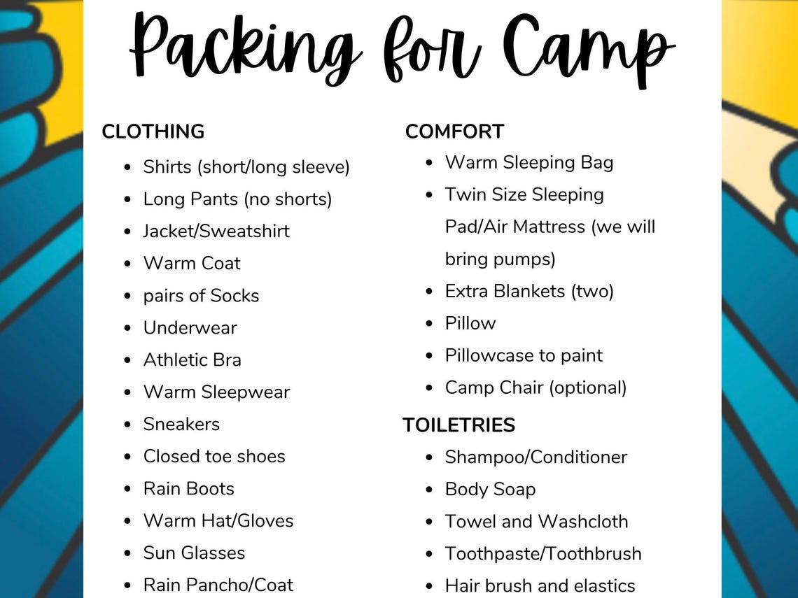 Girls Camp Packing List 2025 - Etsy