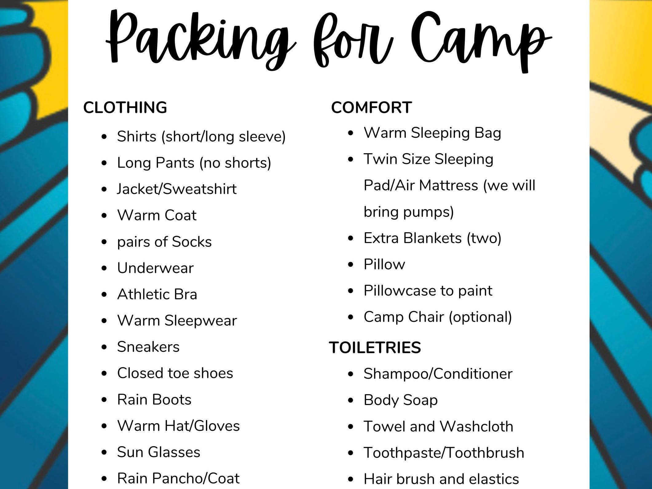 Girls Camp Packing List 2025 - Etsy