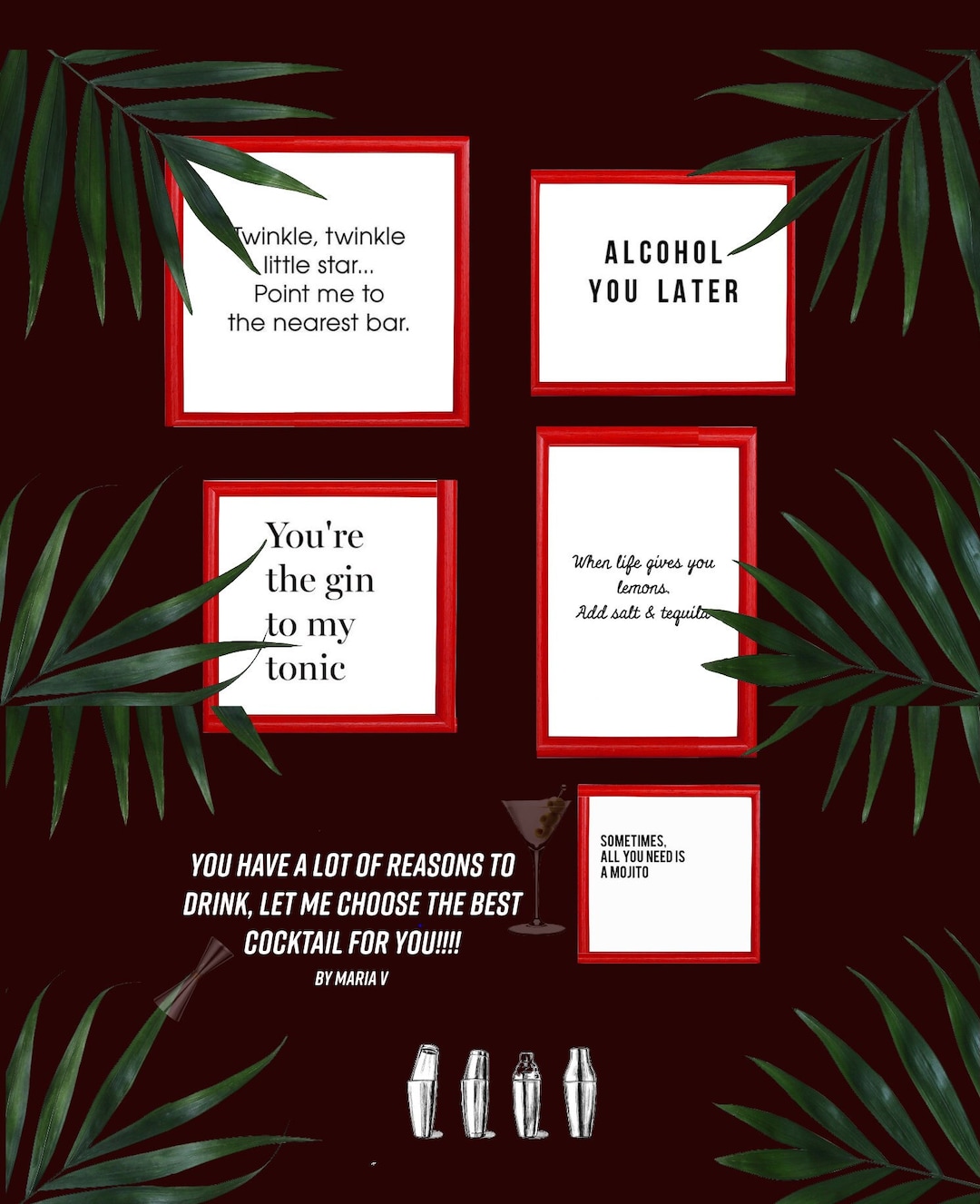 Cocktail List Cocktail Recipes Colorfully Fancy Party - Etsy