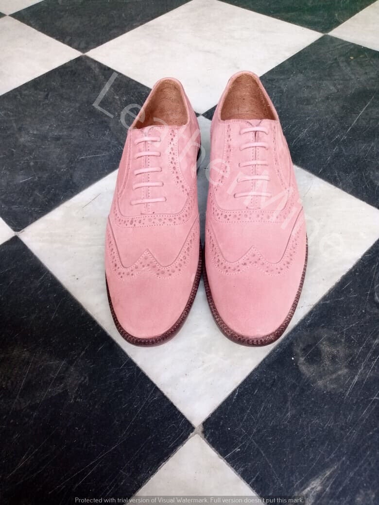 New Handmade Men's Dress Shoes Pink Leather Wingtip Oxford Shoes Formal ...