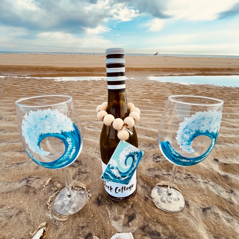 Hand Painted Ocean Wave Wine Glasses - Etsy