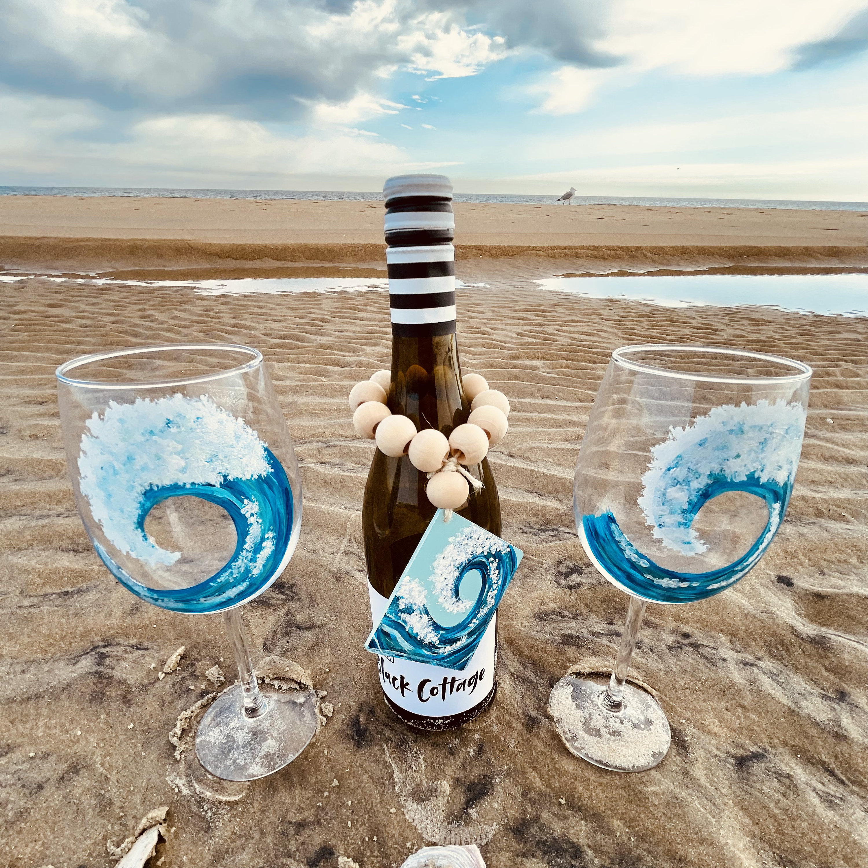 Hand Painted Ocean Wave Wine Glasses - Etsy