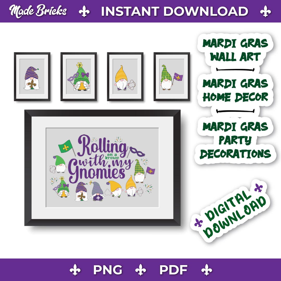 Mardi Gras Png Gnomes Clipart Bundle Wall Art Digital Download Png Wall ...