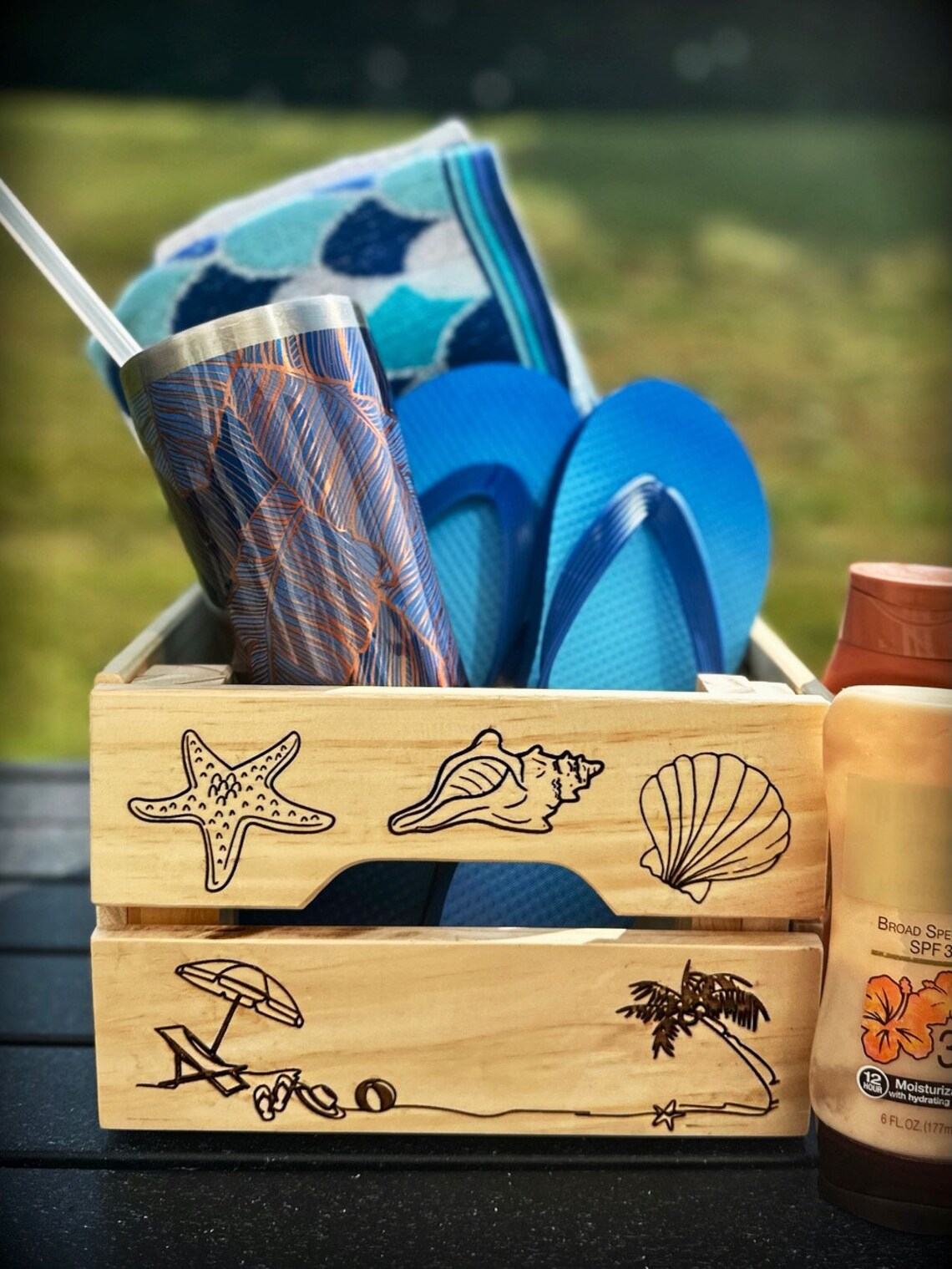 Beach Themed Wooden Crate, Engraved Wood Crate, Starfish Decor, Coastal ...