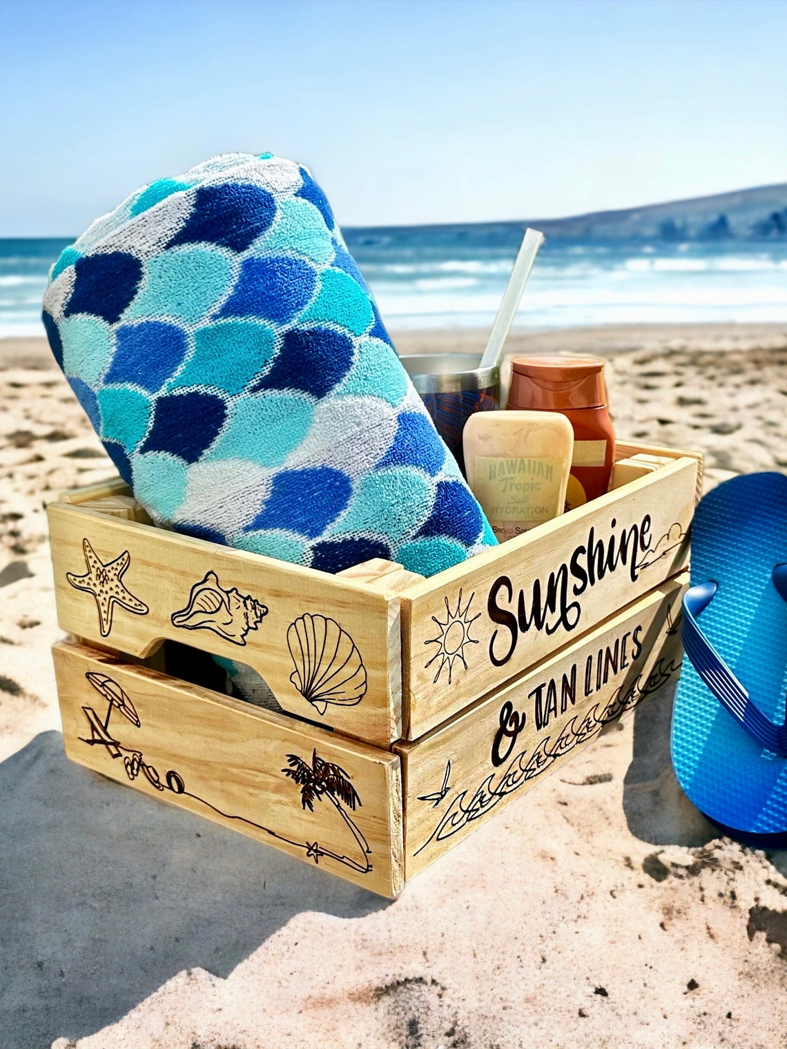 Beach Themed Wooden Crate, Engraved Wood Crate, Starfish Decor, Coastal ...