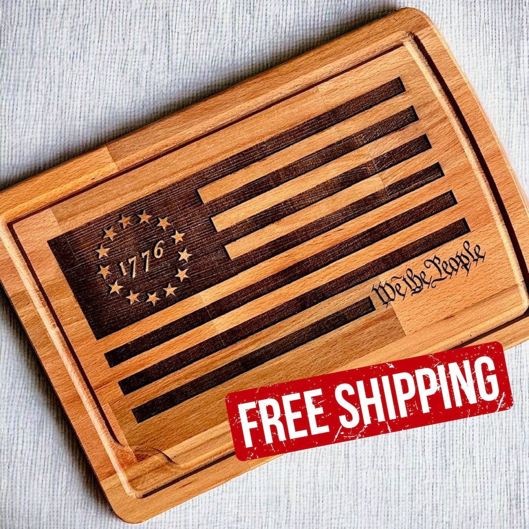 Patriotic Engraved Cutting Board Butcher Block Features 1776, We the ...