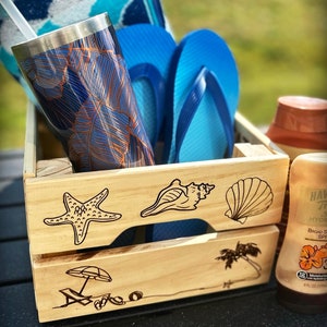 Beach Themed Wooden Crate, Engraved Wood Crate, Starfish Decor, Coastal ...