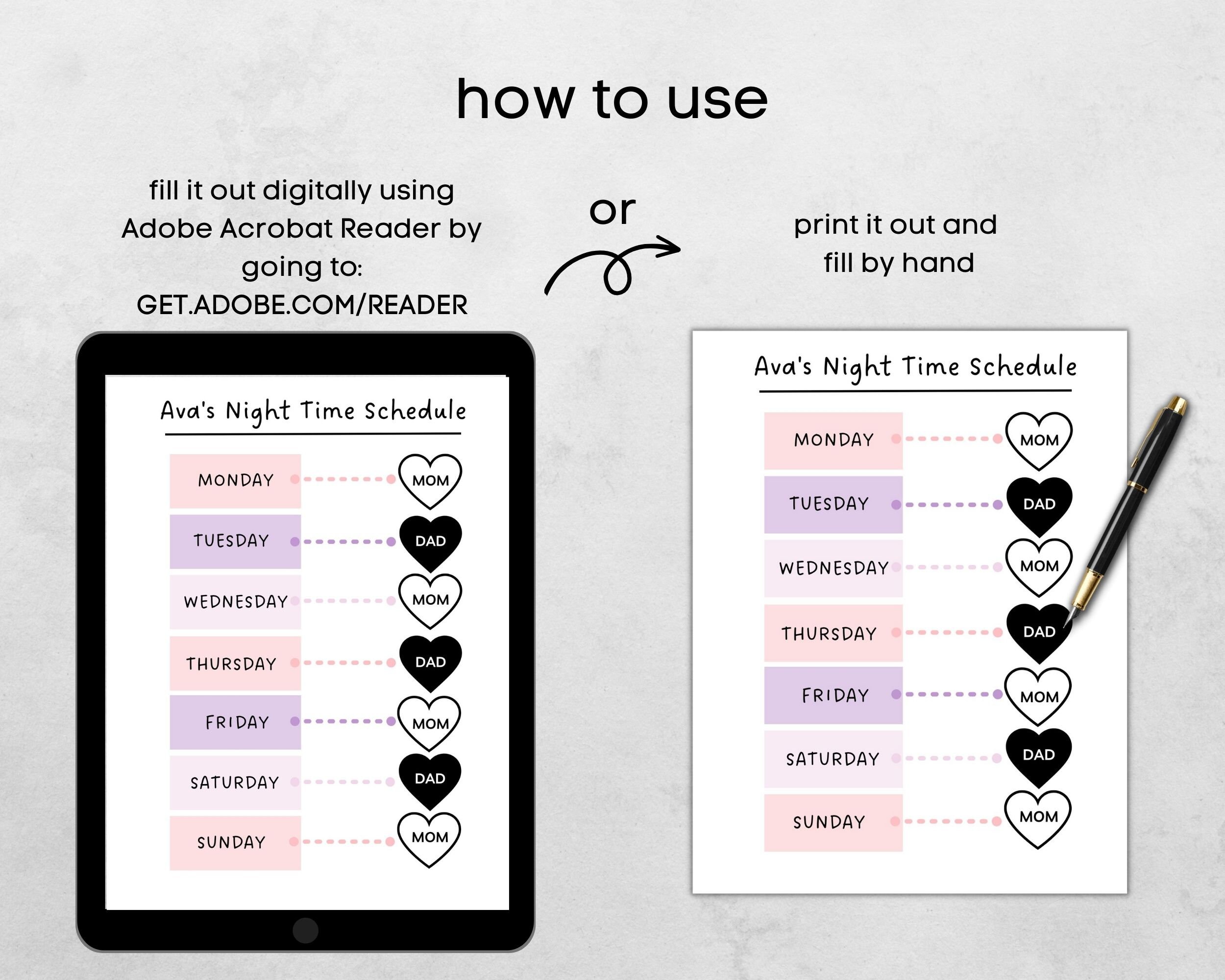 Editable Kid's Night Time Schedule PDF, Bedtime Routine Schedule ...