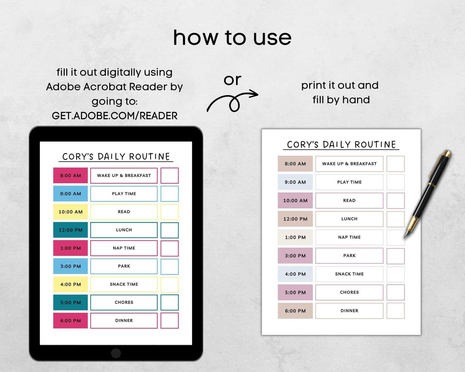 Kid's Daily Routine Schedule Printable PDF, Chore Chart for Kids, Kids ...
