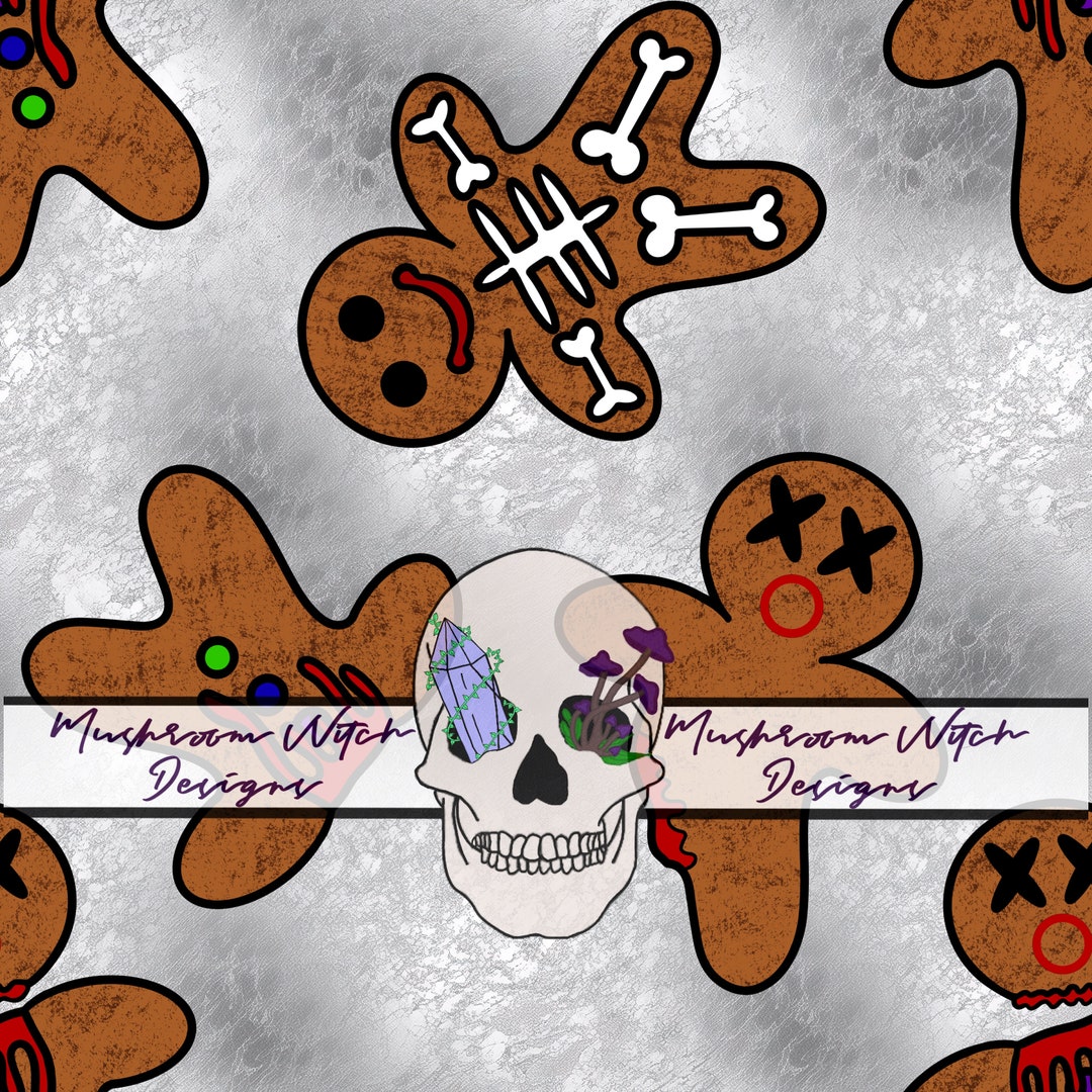 Spooky Gingerbread Man Hand Drawn Seamless File silver Pan Background ...