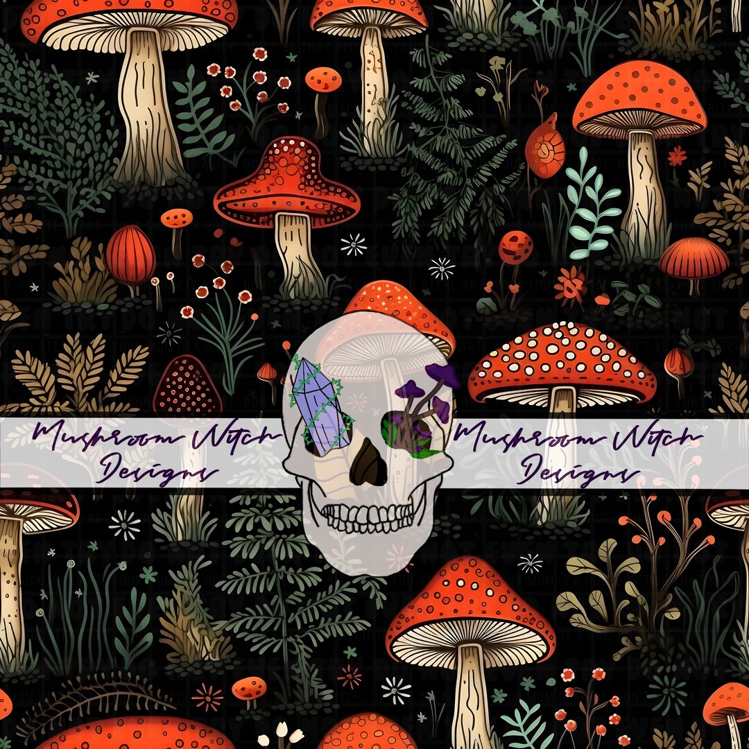 Red Boho Neutral Mushrooms Seamless File - Etsy