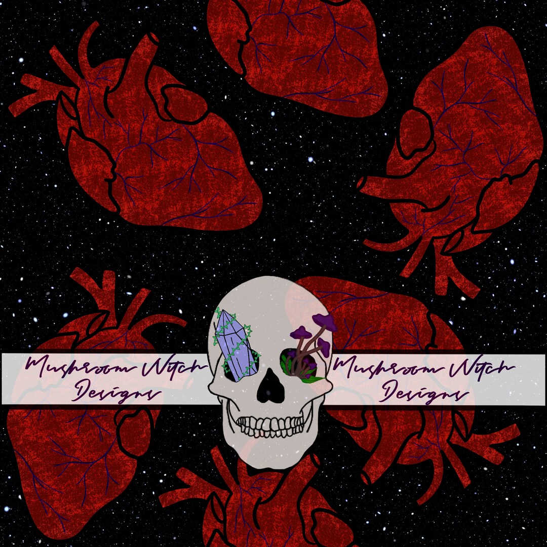 Horror Anatomical Hearts Hand Drawn Seamless File black Sparkle ...