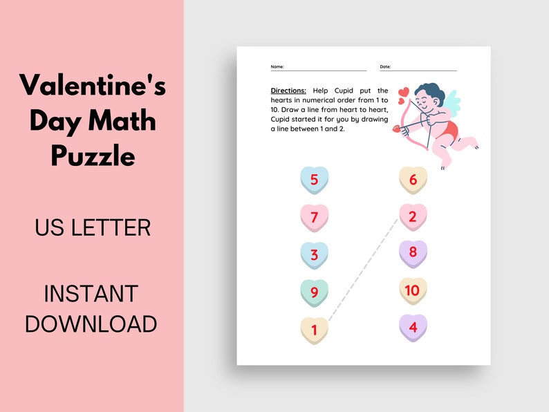 Valentine's Day Math Worksheet - Etsy