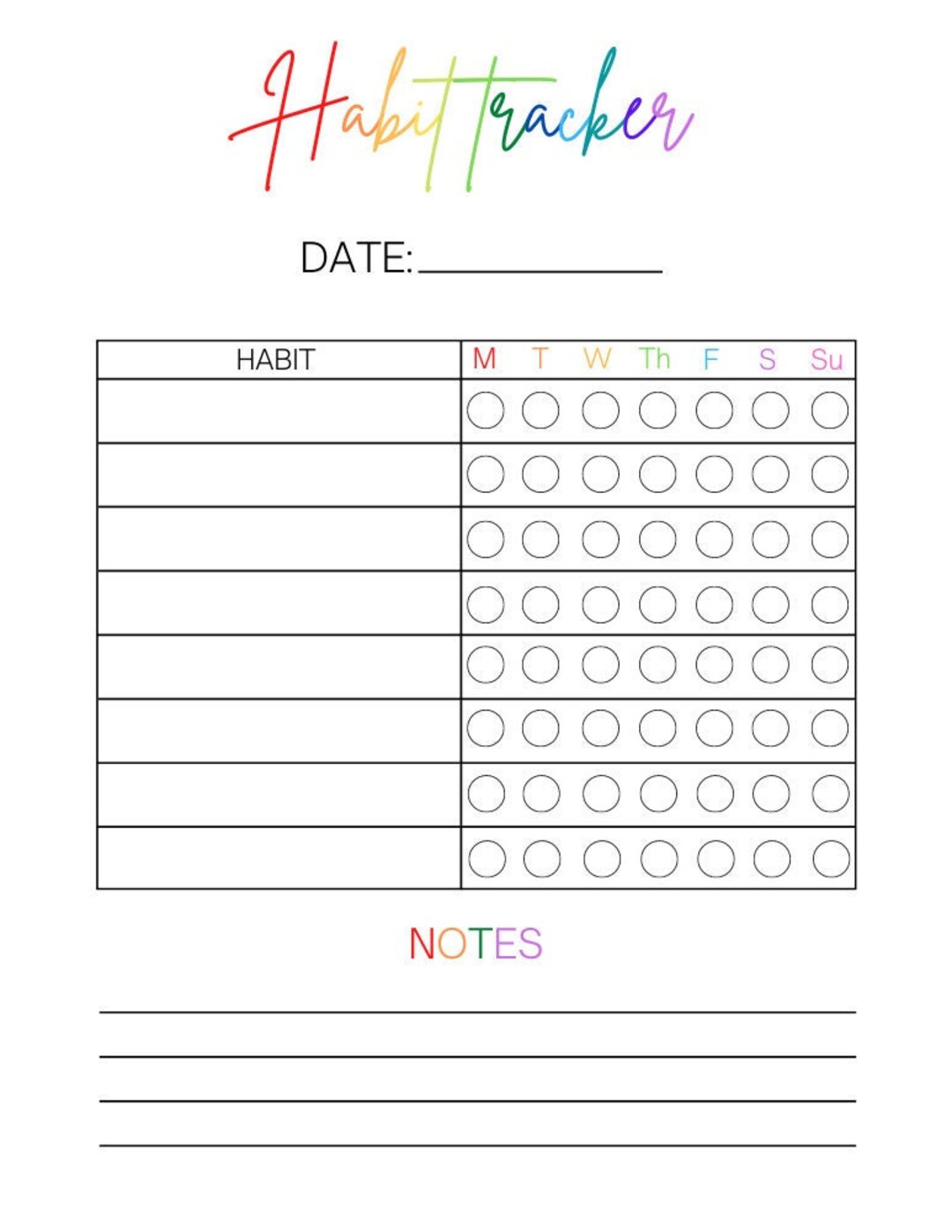 Rainbow Weekly Habit Tracker - Etsy