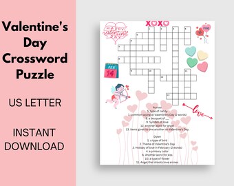 Valentine's Day Crossword Puzzle, Family Friendly Fun Printable ...