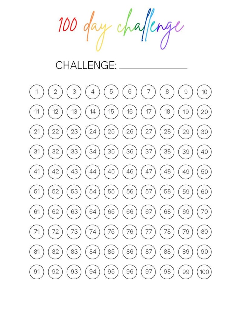 Rainbow 100 Day Challenge Habit Tracker - Etsy