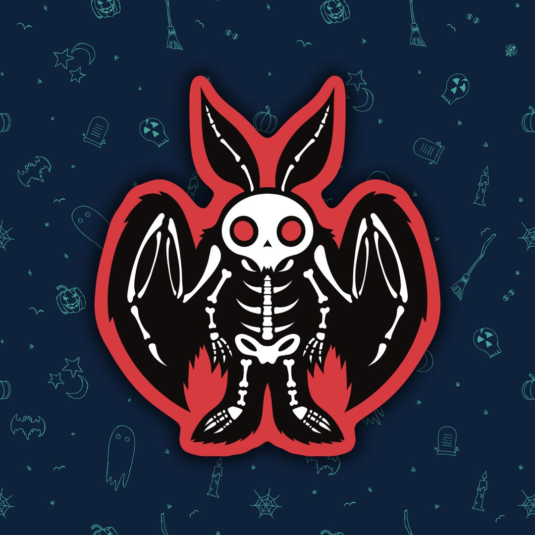 Skeletal Mothman Sticker: Spooky Cryptid Vinyl Decal - Etsy