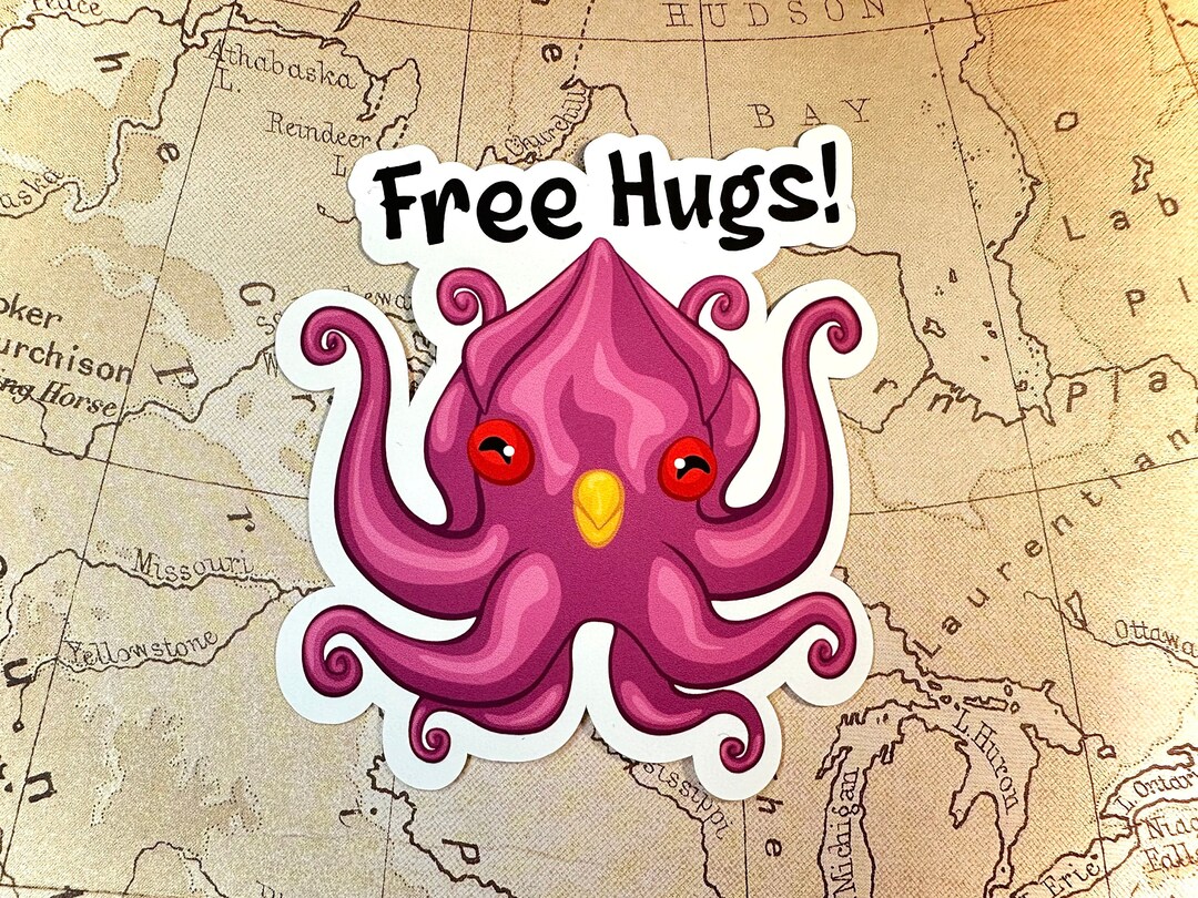 Free Hugs Kraken Funny Sticker / Giant Squid Sticker / Misunderstood ...
