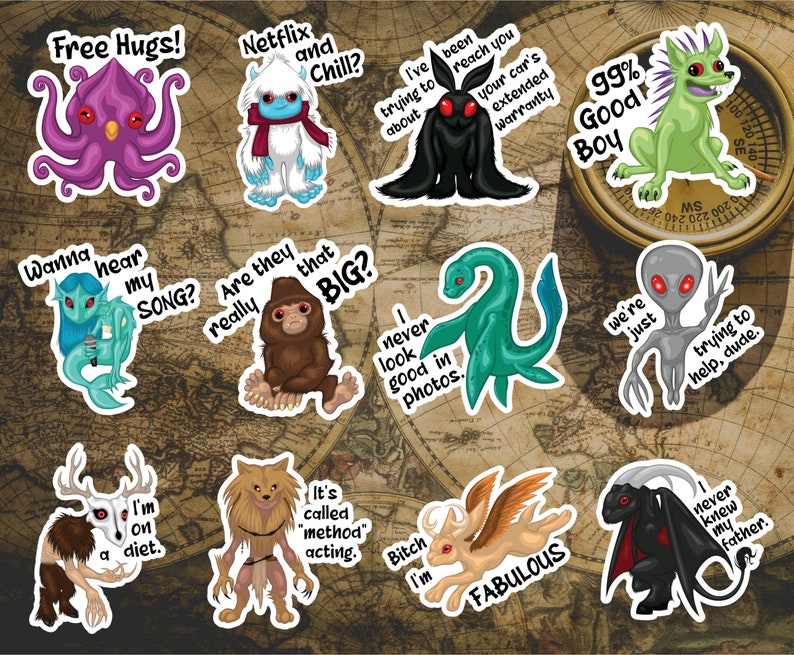 Misunderstood Cryptid Sticker Bundle Pack Funny Creepy Goth - Etsy