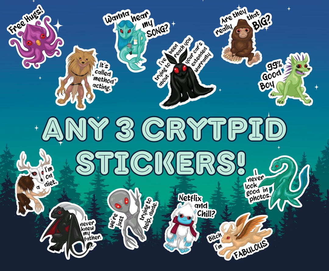 Funny Cryptid Sticker Pack: Goth Creepy Monster Decals - Etsy