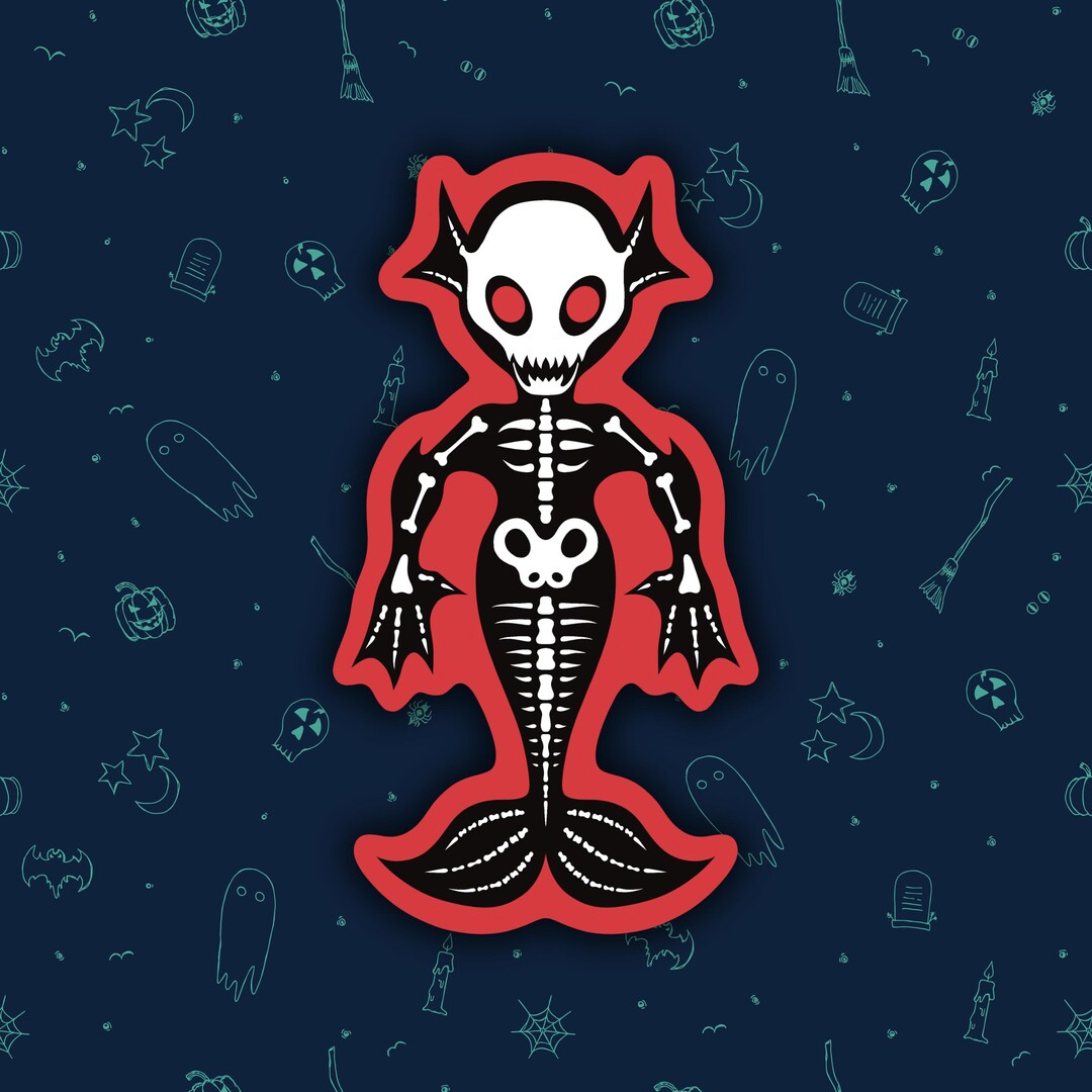 Mermaid Skeleton Sticker Vinyl Decal Cryptid Gift for Halloween ...