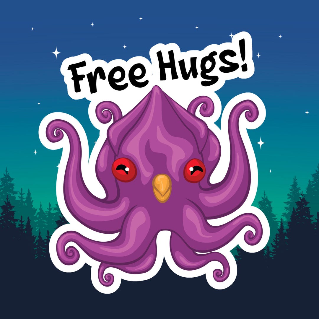 Free Hugs Kraken Funny Sticker / Giant Squid Sticker / Misunderstood ...